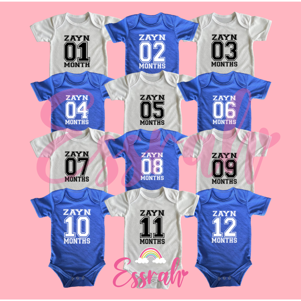 Personalized jersey monthly onesie ( baby onesie ) | Shopee Philippines