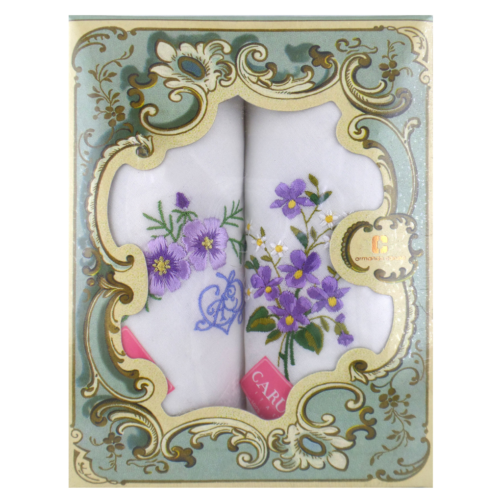 Caruso Fine Embroidery White Cotton Handkerchief - Set of 2 in Gift Box ...