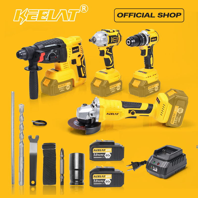 KEELAT 4-in-1 Brushless Cordless Impact Wrench Impact Drill Hammer ...