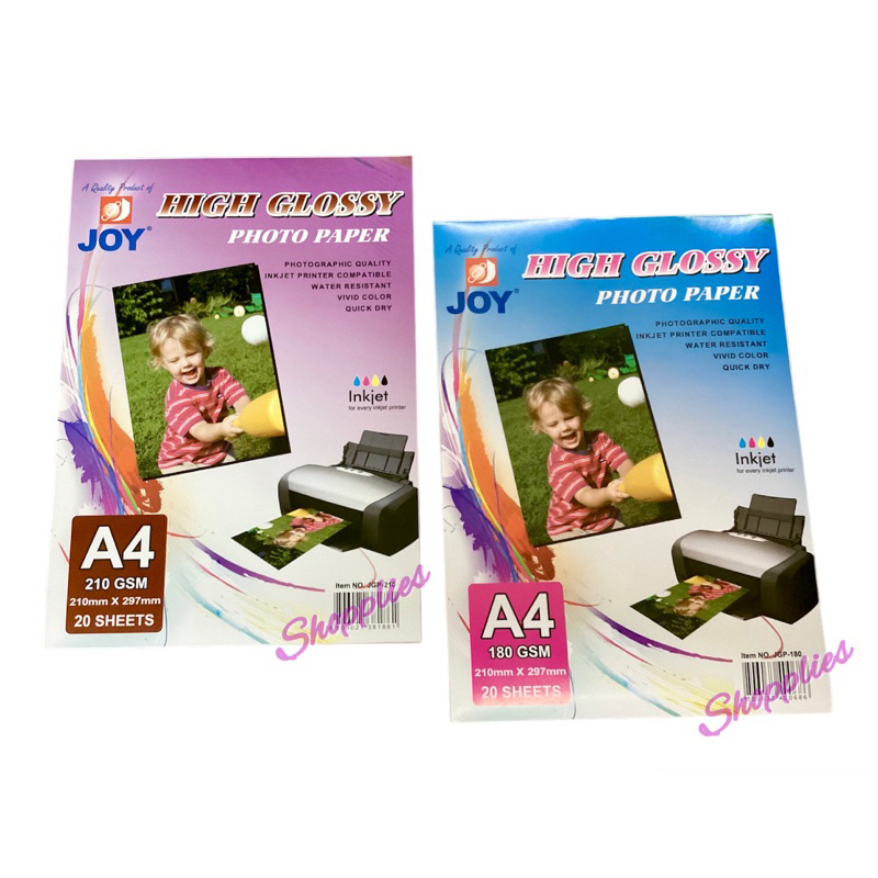 Joy Photo Paper Glossy 180gsm and 210gsm A4 20’s | Shopee Philippines