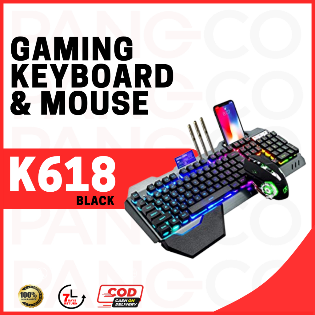 K-618 Wired Gaming Keyboard and Mouse Set 1.5mm Thick Metal Panel with ...