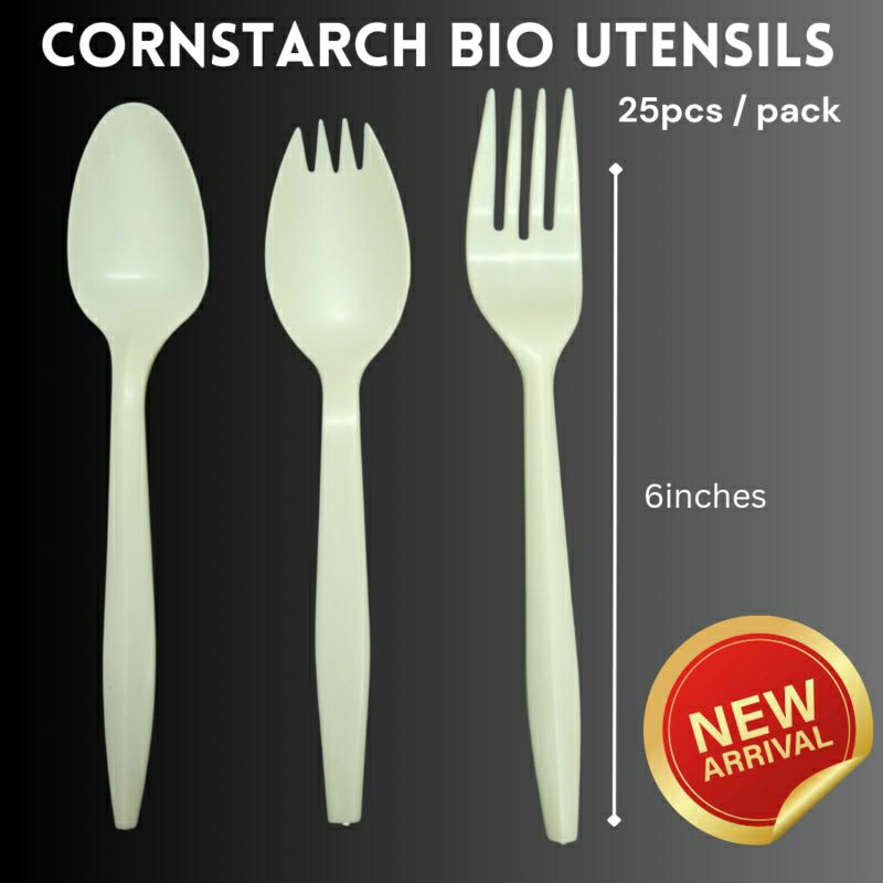 Cornstarch Bio Cutleries 25pcs per pack Spoon Fork Spork | Shopee ...