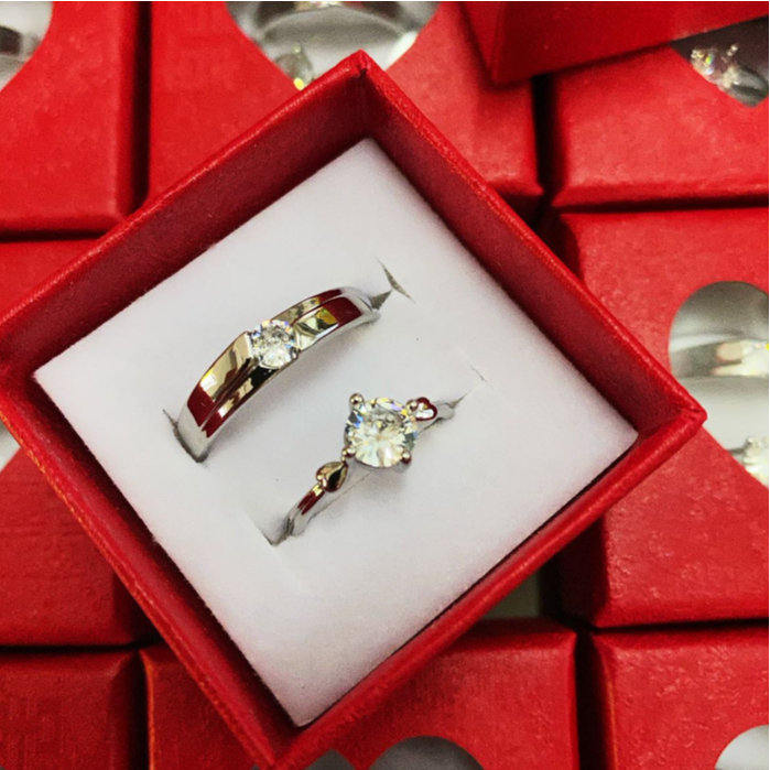 wholesale 2pcs Wedding Rings with Ring Box Proposal Couple Diamond ...