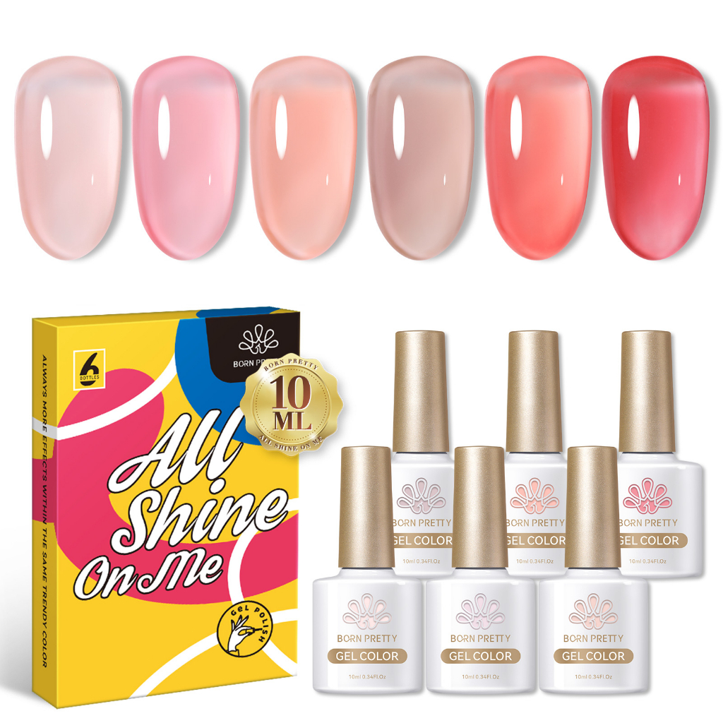 BORN PRETTY Jelly Gel Polish Set Rose Jelly Color Gel Nail Art 6PCS ...