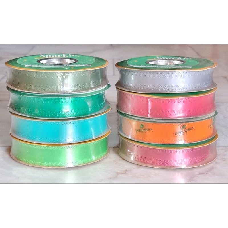 1" Sparkle Evergreen Plastic #5 Ribbon with Corner Holes Design per ...
