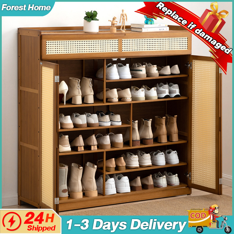 Shoe Rack Shoe Cabinet Rattan door Large Household Door Capacity Simple ...