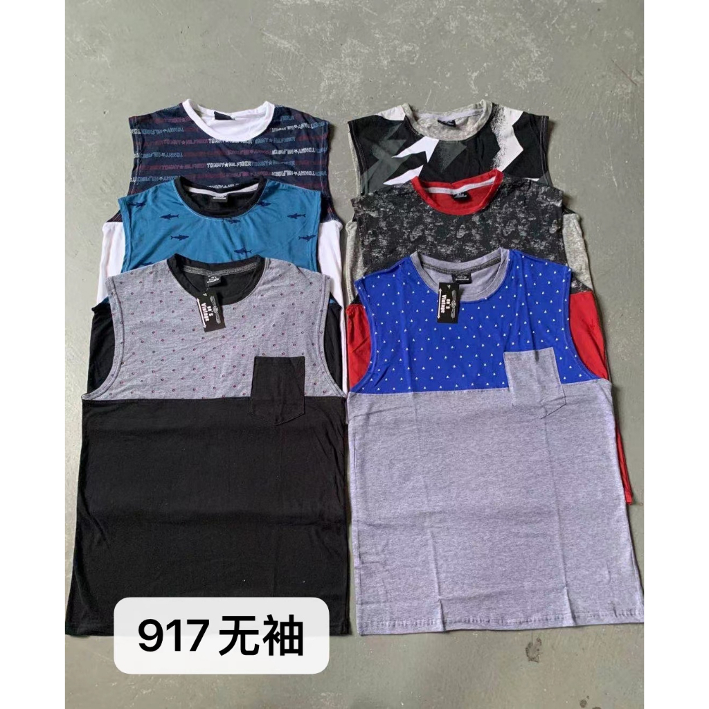 Men's cotton sando/muscle two-color stitching with pocket fabric thick ...