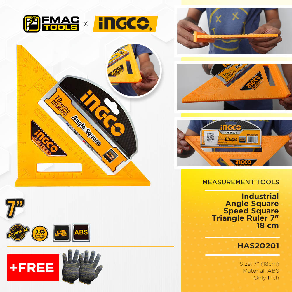 INGCO Industrial Angle Square Speed Square Triangle Ruler 7" 18 cm ...