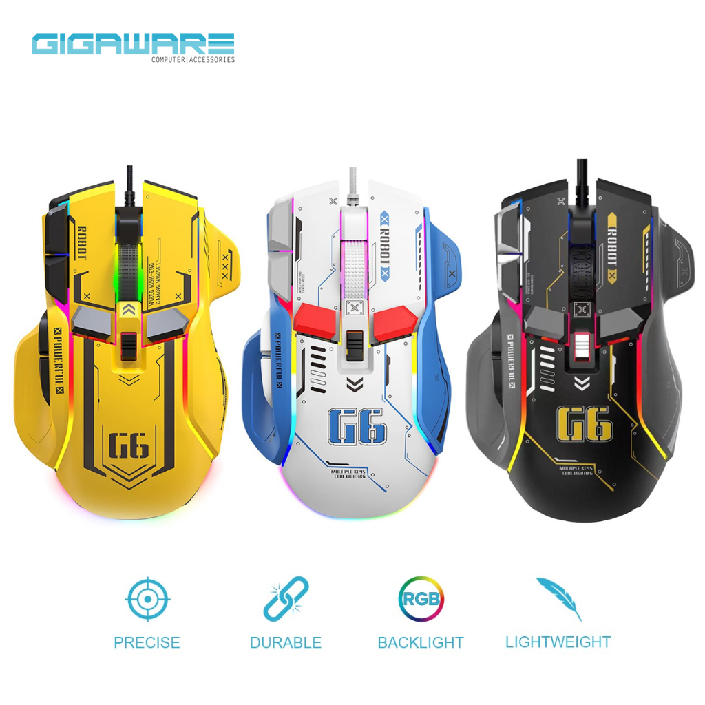 Gigaware G6 Gundam Mecha Style RGB 12800 DPI Gaming Wired Mouse ...