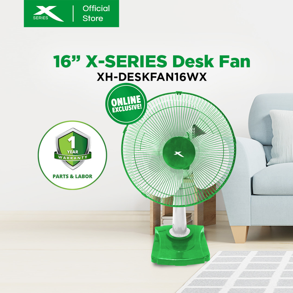 X-SERIES 16 inches Desk Fan 3-Speed Levels Oscillation Function (White ...