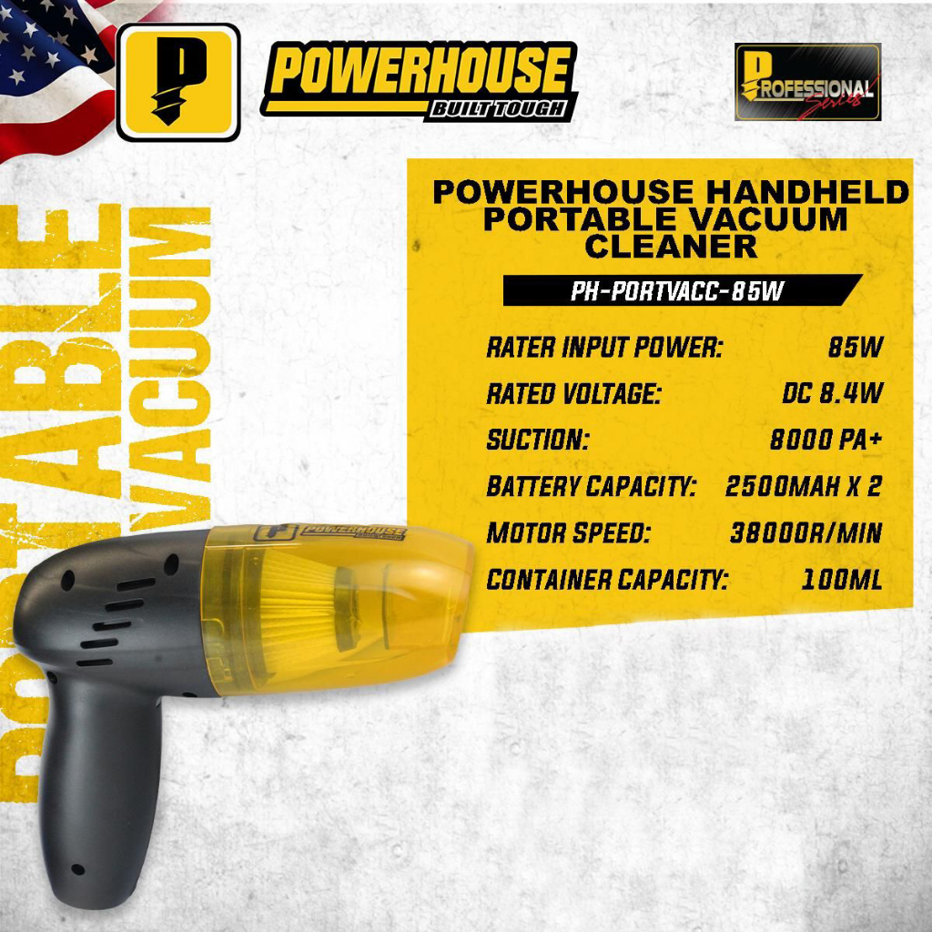POWERHOUSE Portable Cordless Vacuum Cleaner Wireless Mini Handheld 85W ...