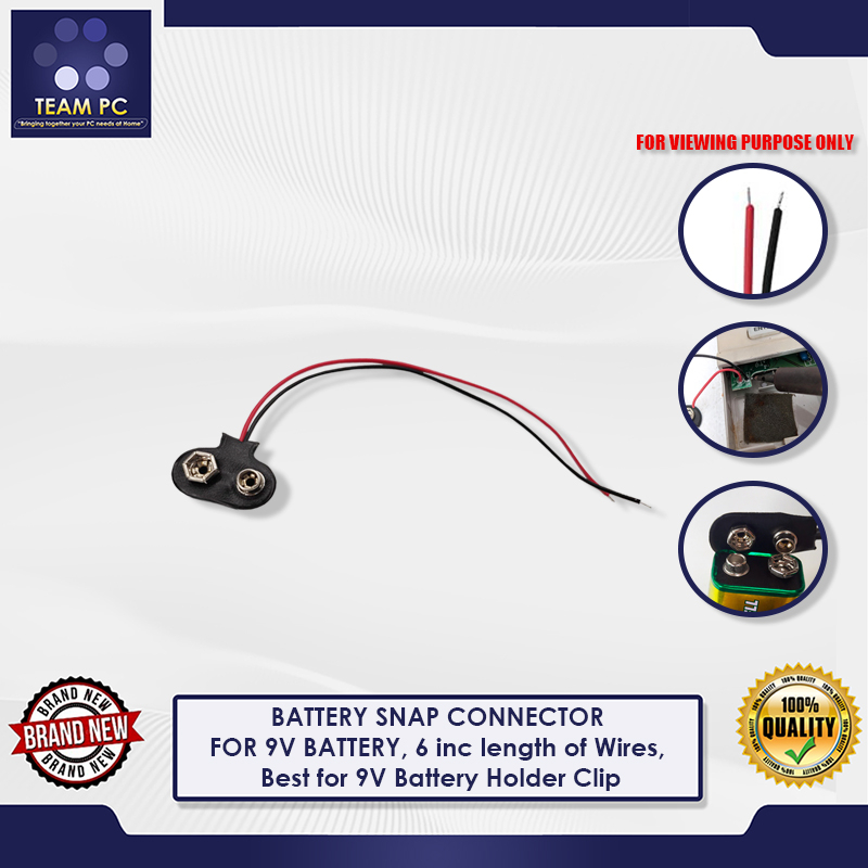 BATTERY SNAP CONNECTOR FOR 9V BATTERY, 6 inc length of Wires, Best for ...