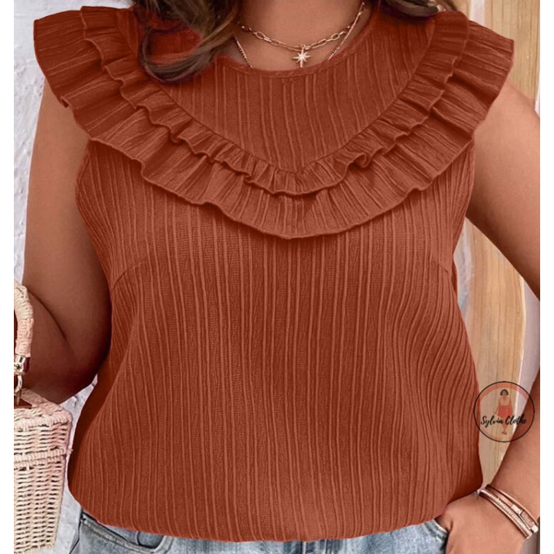 Sylvia Plus Size Ruffle Neck Blouse 31170# | Shopee Philippines
