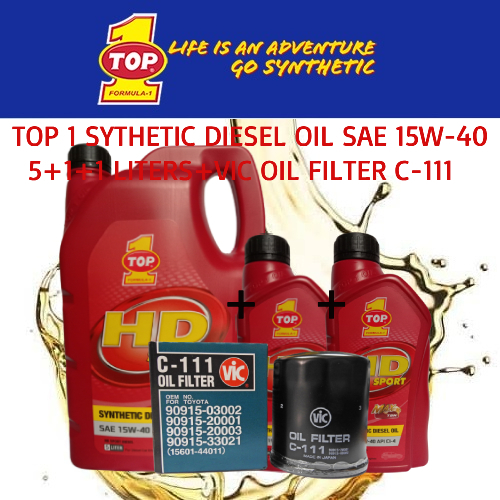 TOP 1 Synthetic Diesel Oil SAE 15W-40 7 Liters with Vic Oil Filter C ...