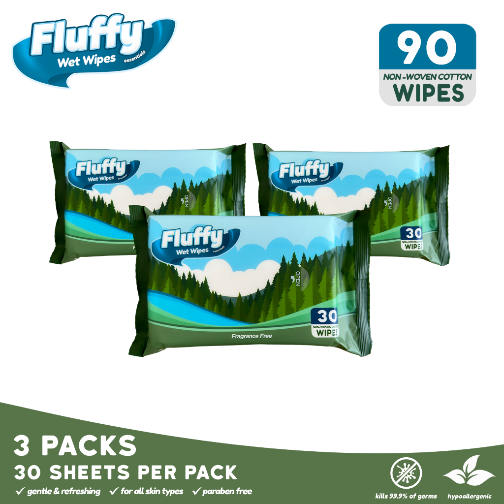 Fluffy Fragrance-Free Wet Wipes 30's Pack of 3 (90 Sheets Total ...