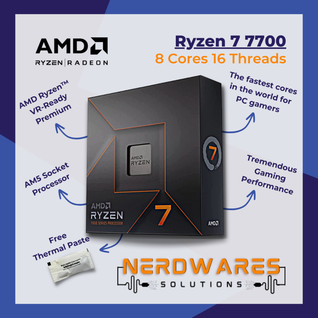 AMD Ryzen 7 7700 7700X 8 Cores 16 Threads with Radeon Vega Graphics Processor Support AM5 CPU ...