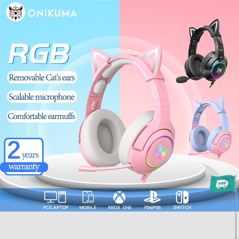 Onikuma K9 Gaming Headset with Removable Cat Ears Noise Canceling ...