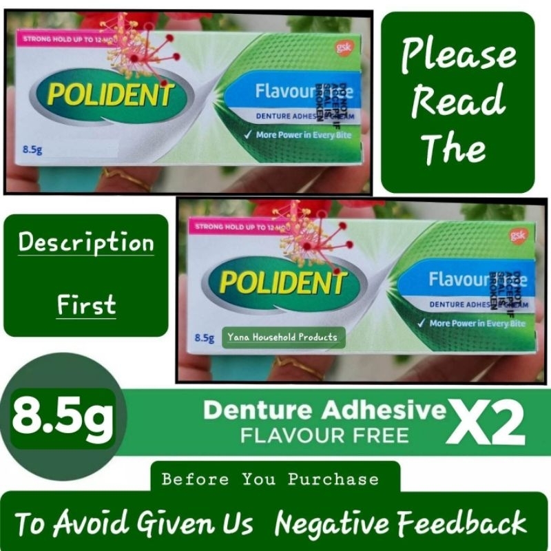 POLIDENT FLAVOUR FREE *NO FLAVOUR* DENTURE ADHESIVE CREAM 8.5g (SMALL ...
