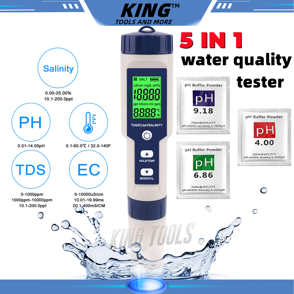 5 in 1 PH meter water quality tester TDS/EC/PH/salinity/thermometer ...