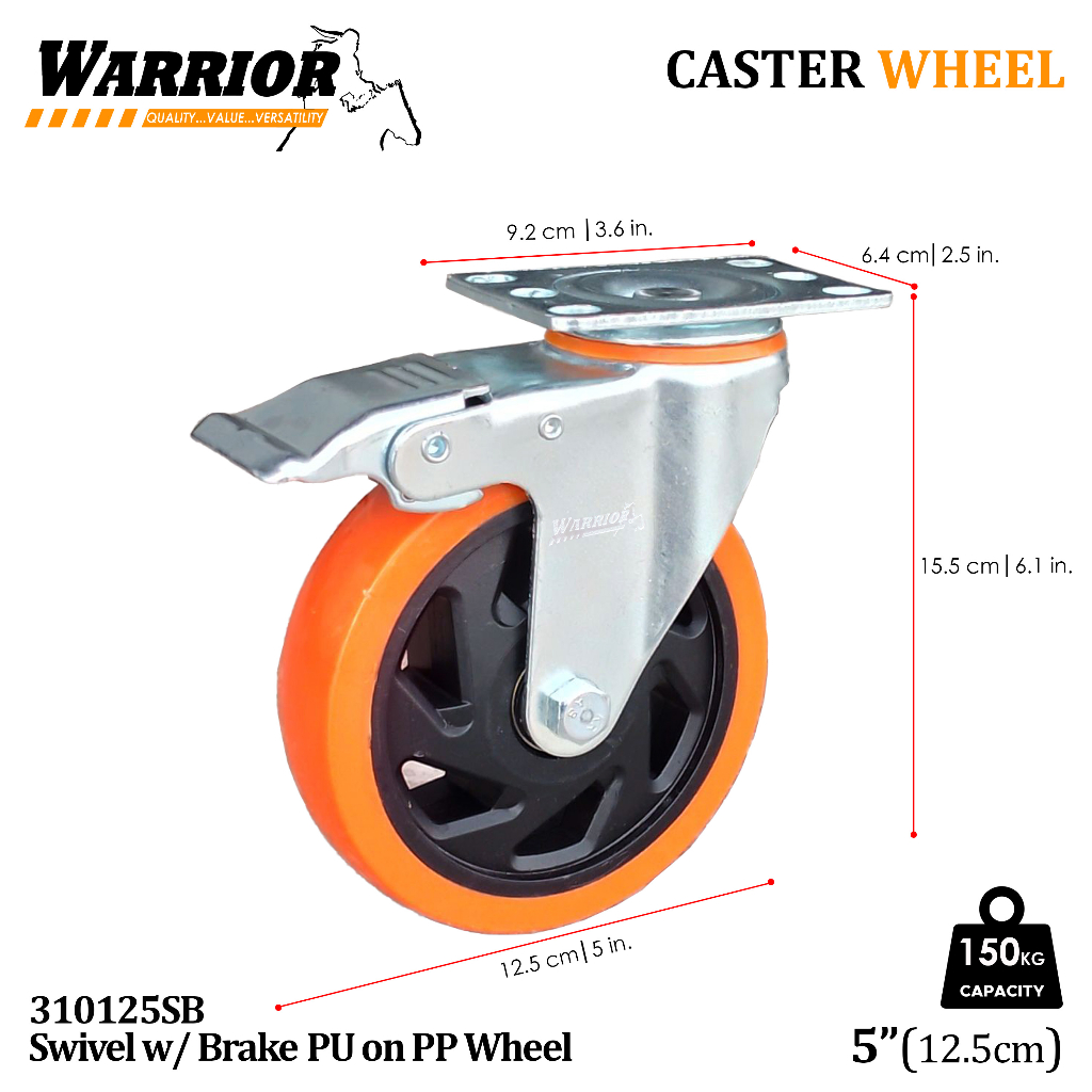 Heavy Duty PU Caster Wheel 2/3/4/5-inches Swivel, Swivel w/ Brake and ...