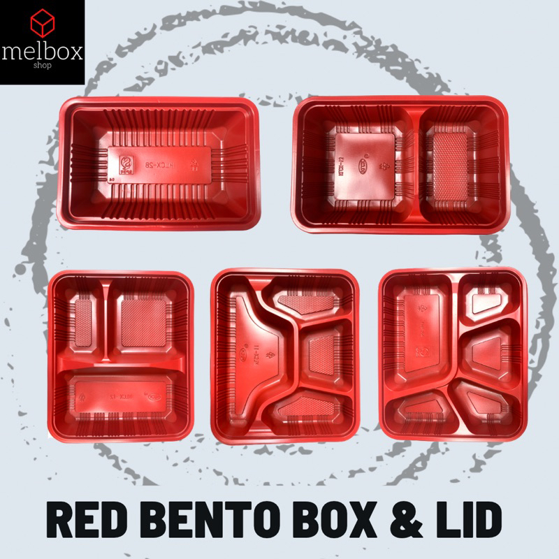 [25 pcs] Red Bento Box with Lids 170-180 microns - 1 2 3 4 5 Divisions ...