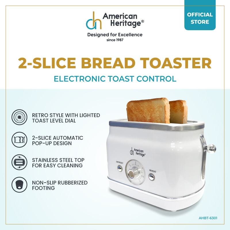 American Heritage 2-Slice Bread Toaster Electronic Toast Control Retro ...