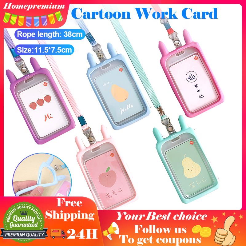 Cute ID Card Holder With Lanyard Cartoon Student Card Sleeve Campus ...