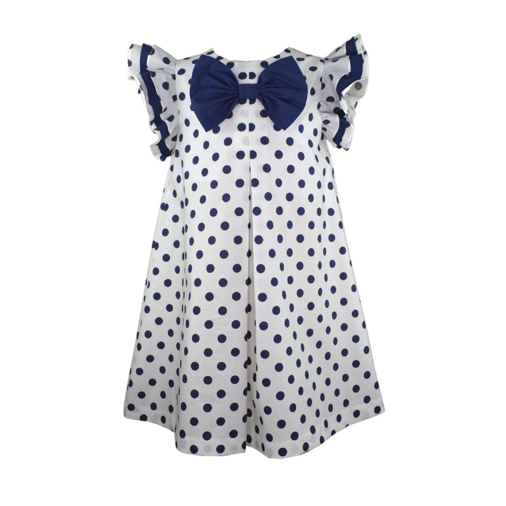 Periwinkle Girls Elise Flutter Sleeves Dress With Polka Dots Print