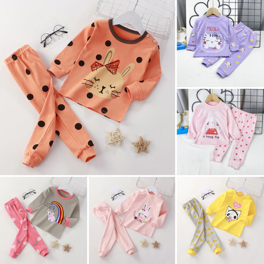 Ready Stock Baby Girls Pajamas with Long Sleeves for 0-5yrs COD Various ...