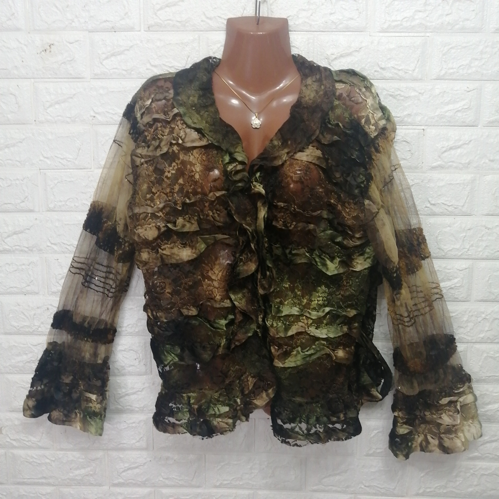 Lace Mesh Earthly Color Ruffles Long Sleeves Boho Ethnic Formal Trendy ...