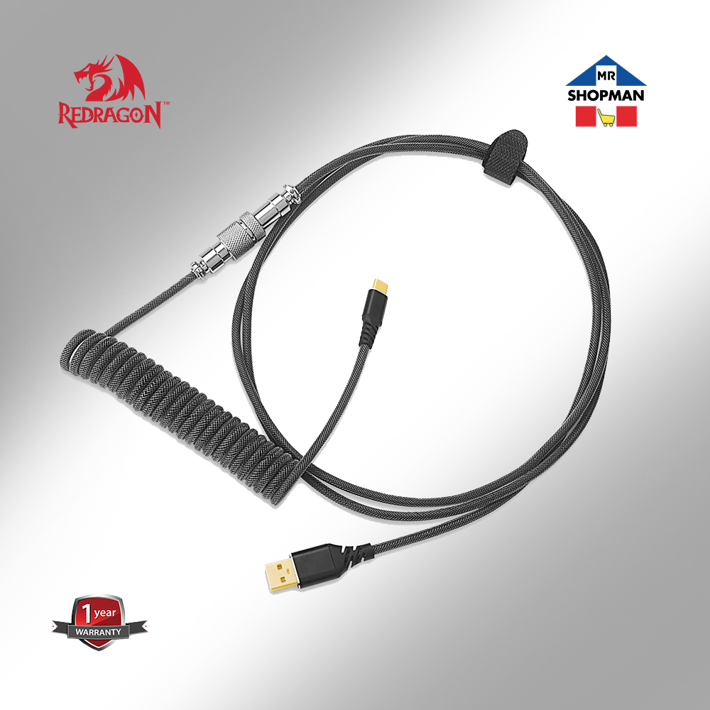 Redragon A115 Coiled Black | White USB C Coil Cable For Gaming Keyboard ...