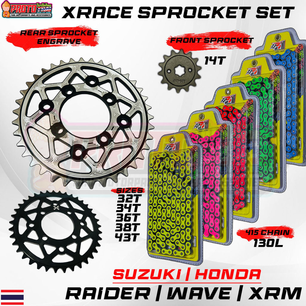 SPROCKET SET FOR WAVE XRM RS125 RAIDER 32T 34T 36T 38T 41T 415 BLACK ...