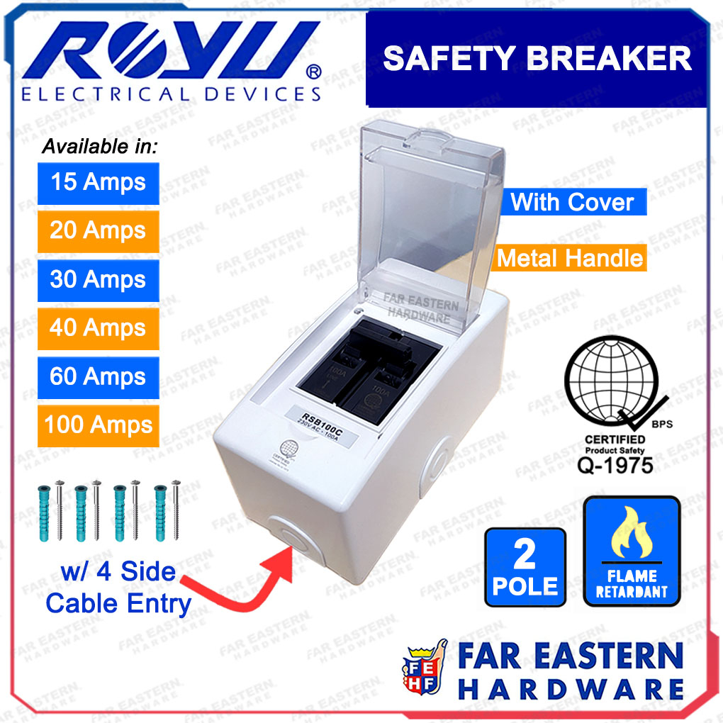 ROYU Electrical Safety Circuit Breaker w/ Cover 2 Pole 15A 20A 30A 40A ...