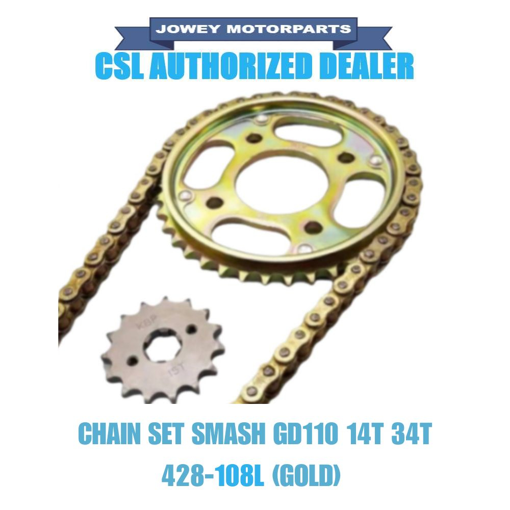 CSL CHAIN SET SMASH/GD110 14T/34T 428-108L (GOLD) JAPAN QUALITY ...
