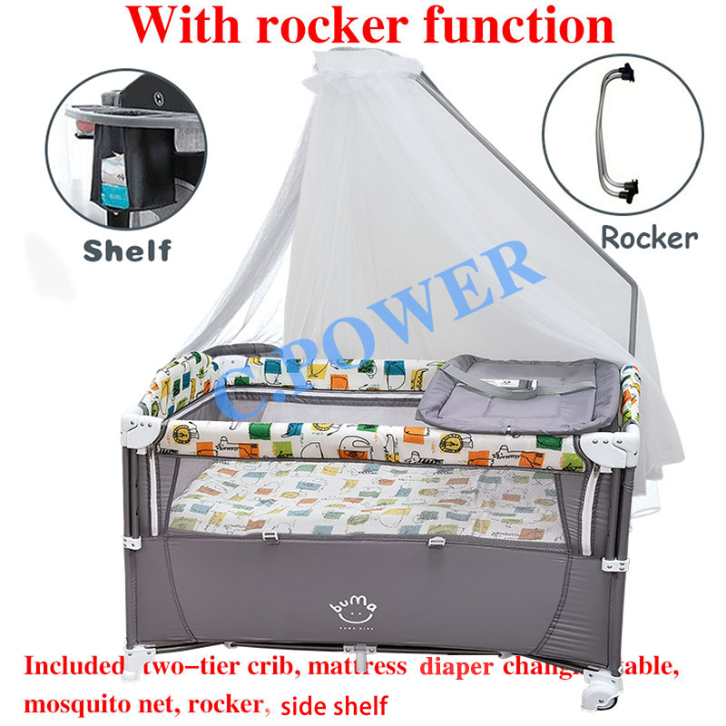 Folding Crib For Baby Bedside Sleepe Liftable Baby Crib Set With ...