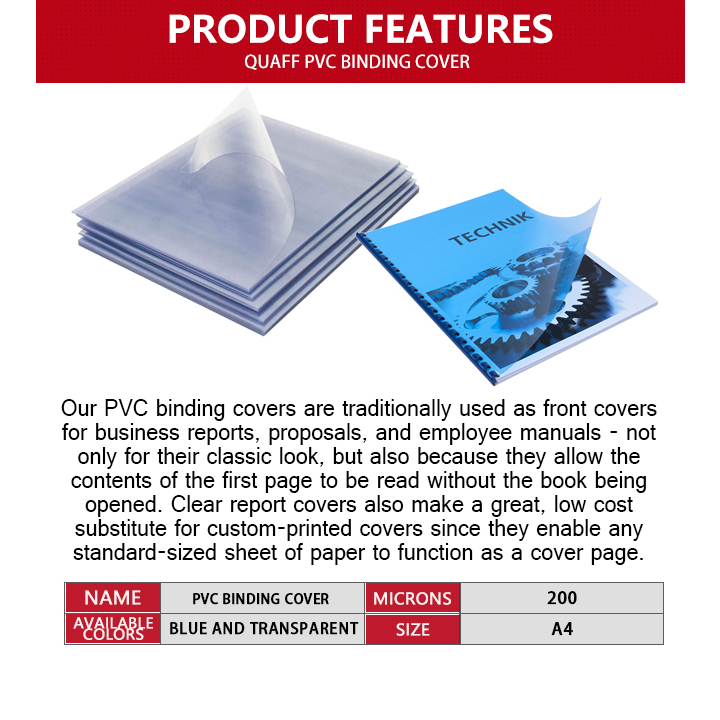QUAFF PVC Binding Cover Clear 200 Microns Short - A4 - Long Size (100 pcs per pack) | Shopee ...