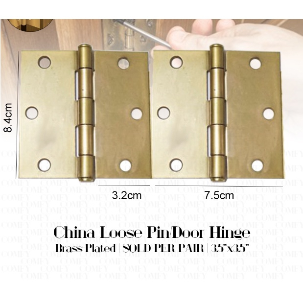 (ONE PAIR) Brass Loose Pin Door Hinge Hinges (3x3 / 3.5x3.5 / 4x4 ...