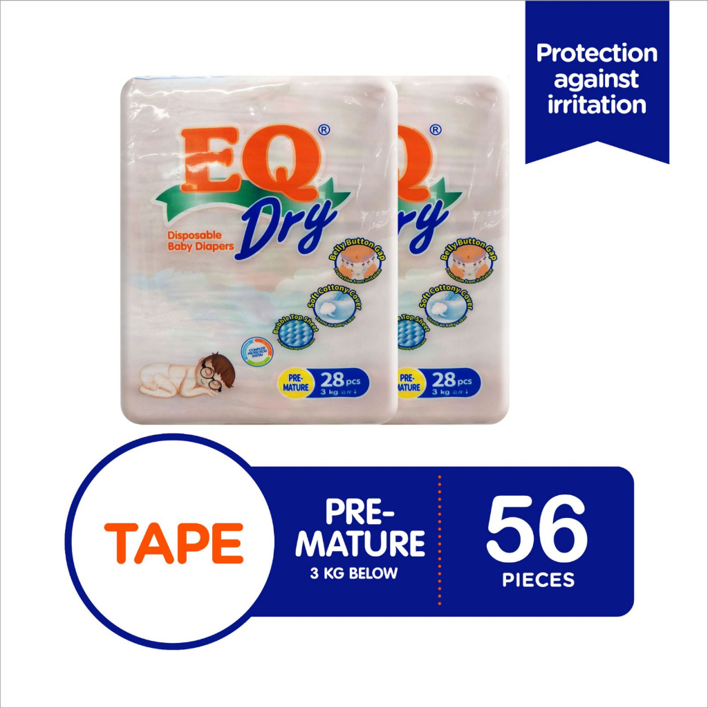 EQ Dry Travel Pack 28's x 2 Packs (56 pcs) - Pre-mature Baby Diapers ...