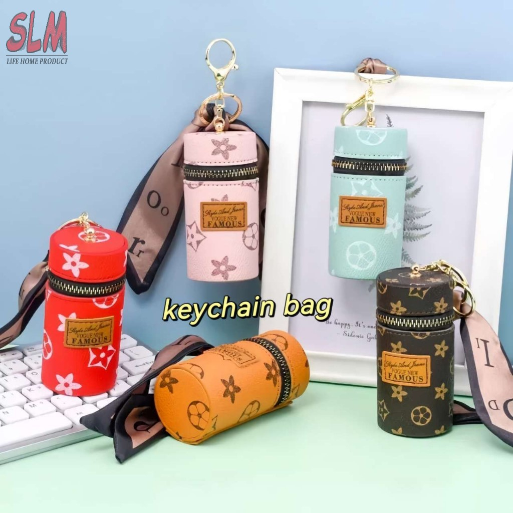 keychain Leather Coin Purse Retro Print Mini Lipstick bag Silk Scarf ...