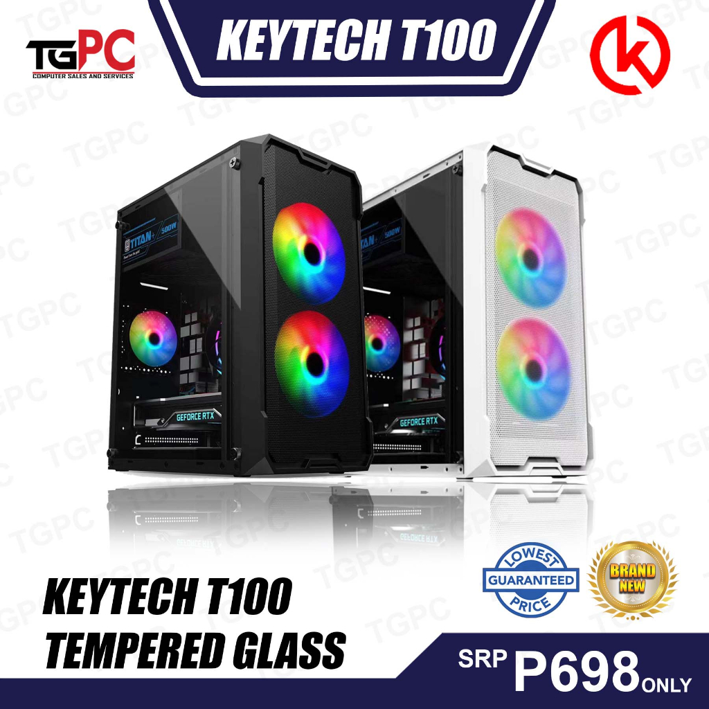 KEYTECH T100 TEMPERED GLASS Side MESH Front panel, Gaming PC Case Black ...