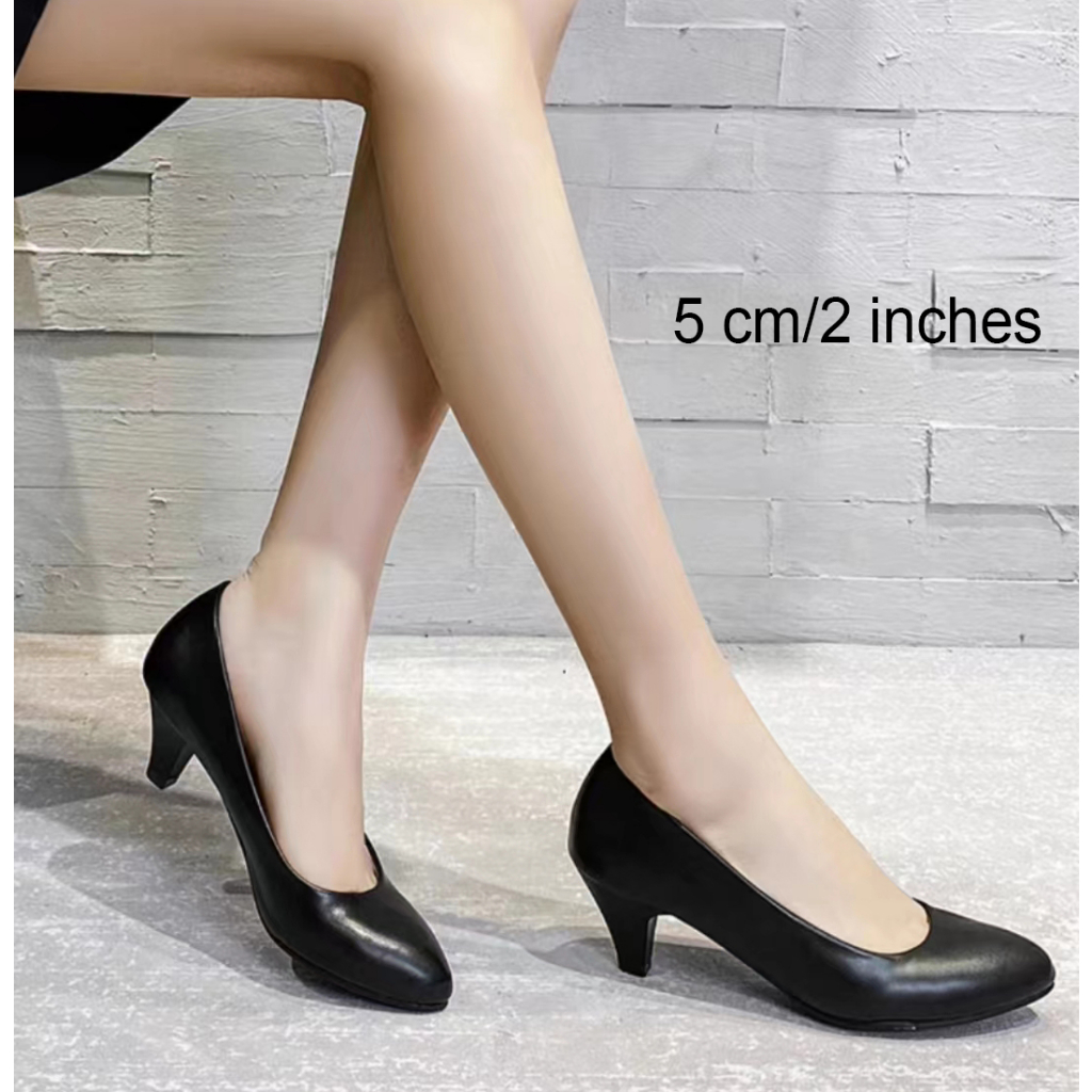 [LS] 2 inches Black Shoes with Heels Pointed Toe Office School Shoes ...
