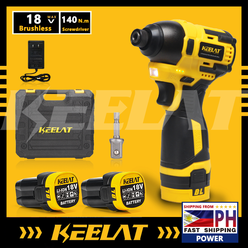 KEELAT 18V 140N.M Brushless Cordless Impact Driver Screwdrivers Drill ...