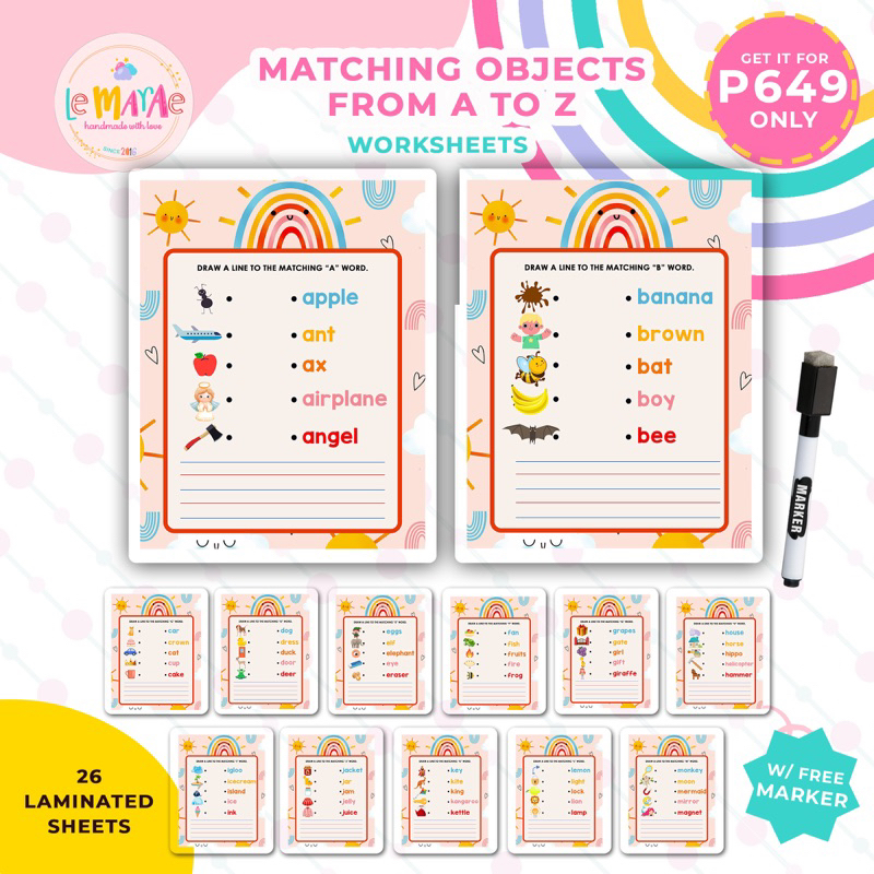 Alphabets Matching Objects Eraseable Laminated Worksheets Activities ...