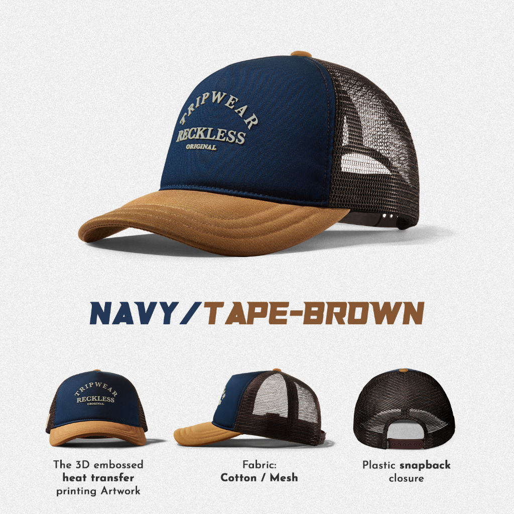 Reckless Tripwear Cap - Trucker Cap - Cotton Khaki Fabric, Breathable ...