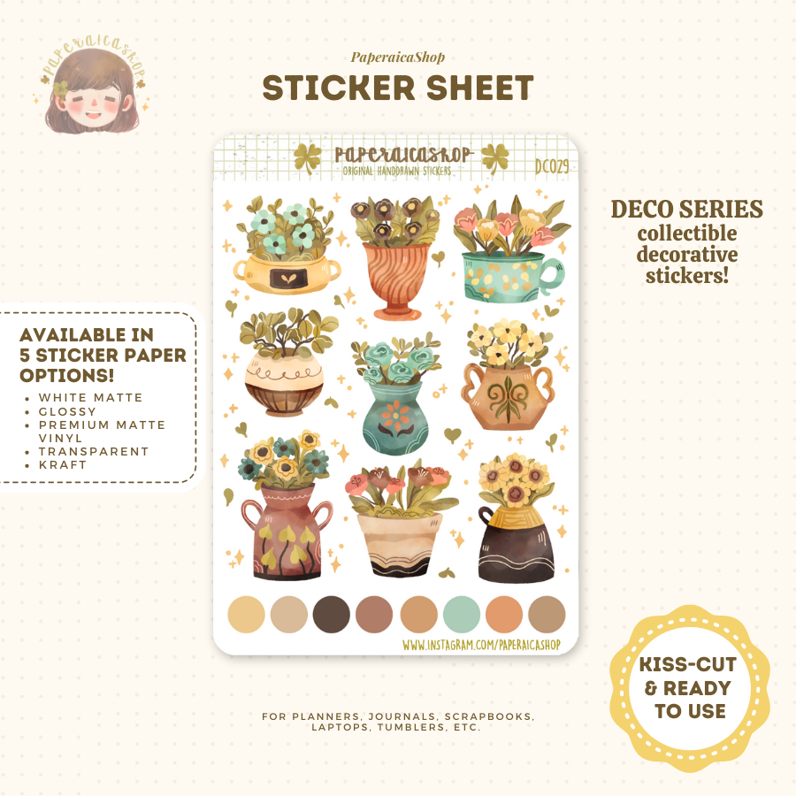 Flower Pots Stickers, Cozy Flowers Stickers, Floral Stickers, Plant ...