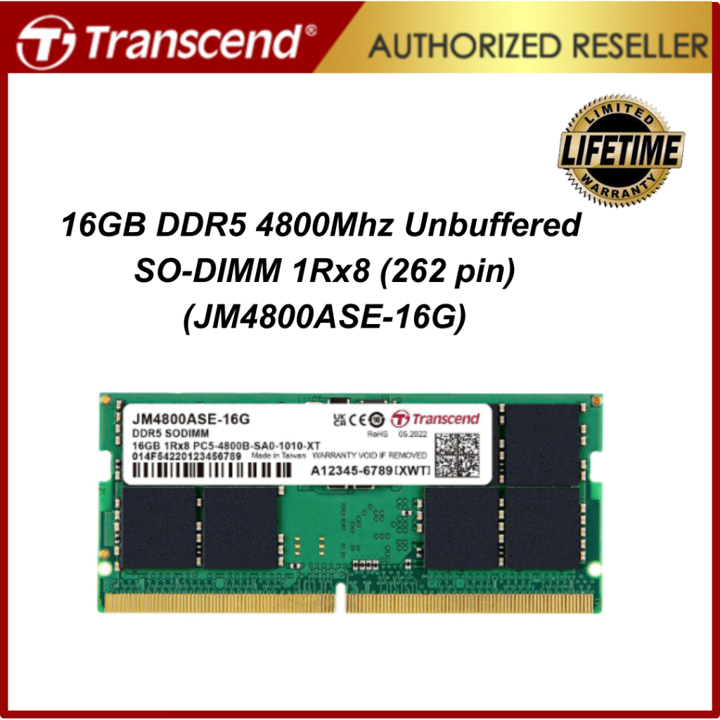 Transcend DDR5 4800Mhz Unbuffered SO-DIMM 1Rx8 262 pin 8G/16G/32G For Laptop Memory/PC Upgrades ...