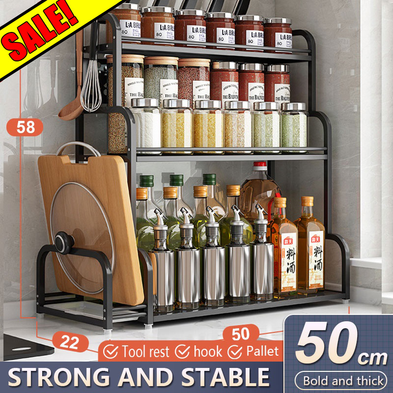 2/3-Tier Spice Rack Stainless Steel Kitchen Condiment Seasoning Storage ...