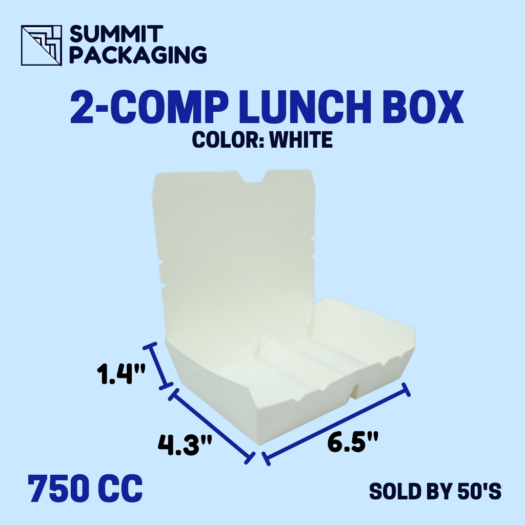 (50pcs) Paper Meal Box 2 Divisions / Takeout Box 750cc White Eco ...