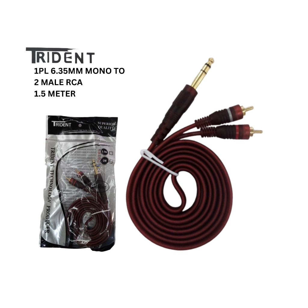 1PL MONO 6.35mm MALE to 2 RCA MALE audio cable 1.5m | Shopee Philippines