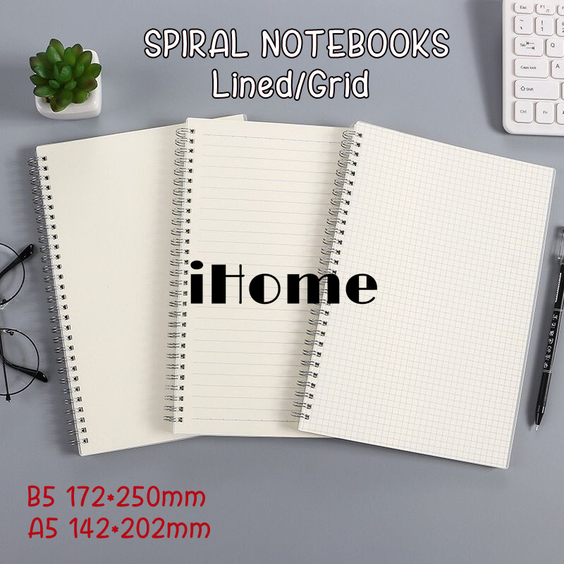 Minimalist Styled Spiral Note Book Lined Grid Blank Notebook A5 Hard ...